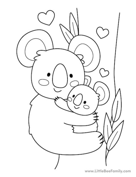 Happy Mother's Day Koala Coloring Page - Little Bee Family
