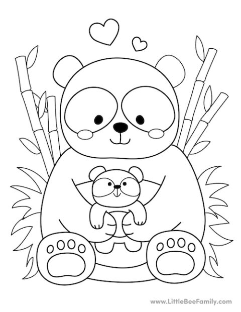 Panda Coloring Page - Little Bee Family