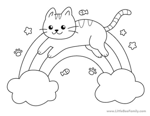 Rainbow Cat Coloring Page - Little Bee Family