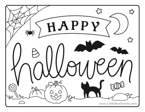 Happy Halloween Coloring Page - Little Bee Family