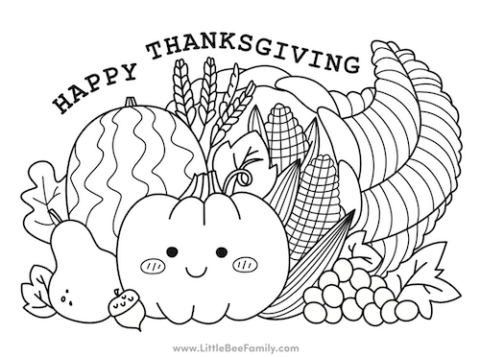 Happy Thanksgiving Coloring Page - Little Bee Family